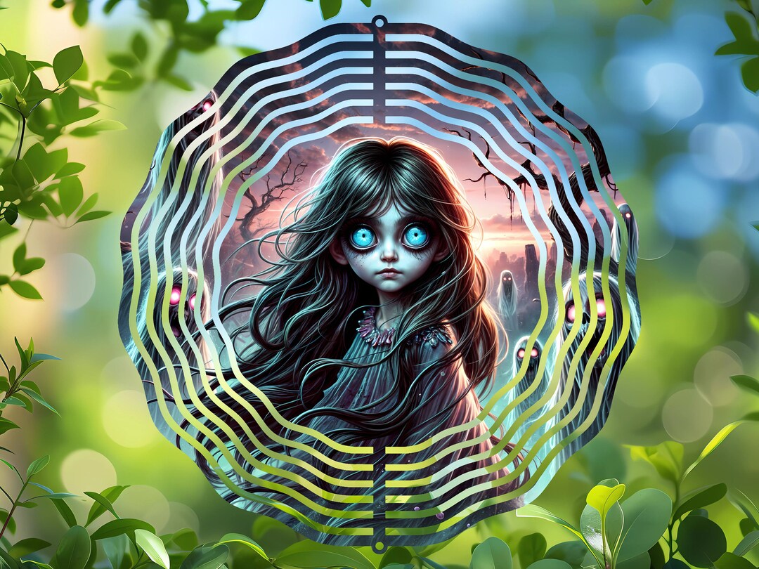 Spooky Ghost Girl Halloween Wind Spinner Sublimation Design, Round PNG ...