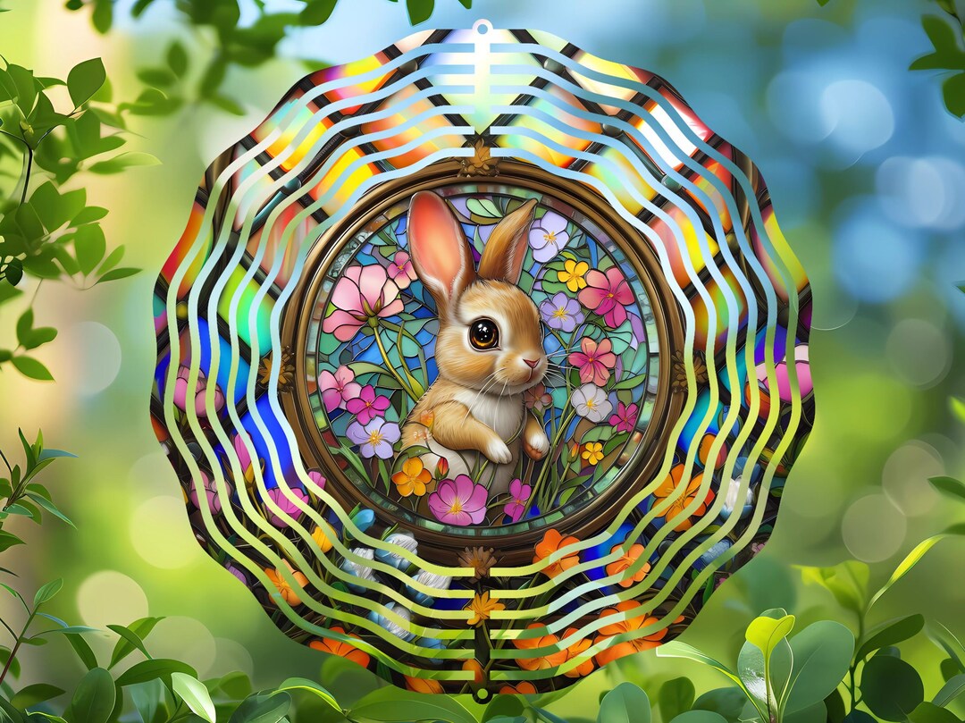 Easter Bunny Stained Glass Window Digital Download, Spring Garden Decor ...