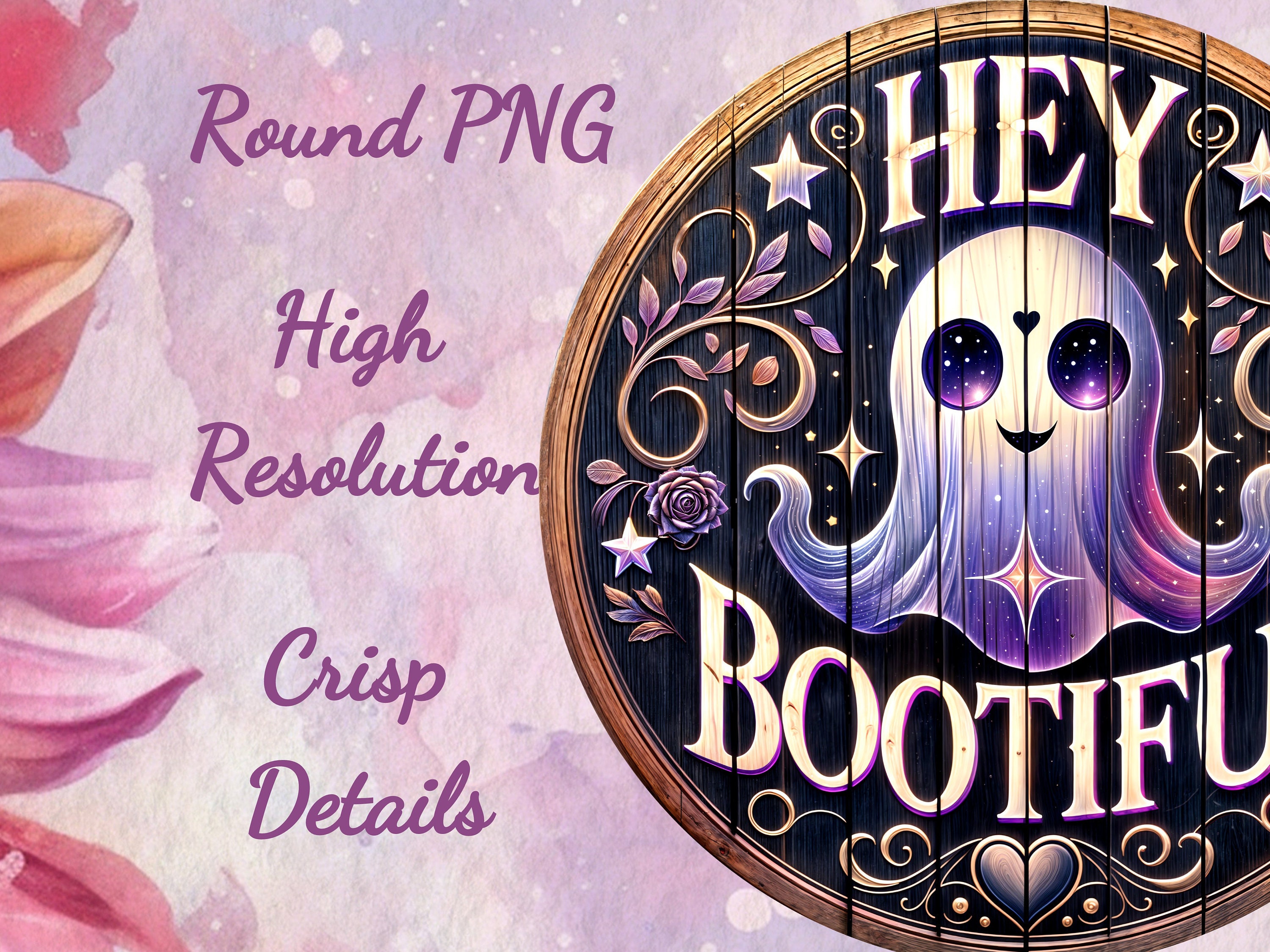 Cute Ghost Round Welcome Sign Door Hanger PNG Sublimation Print, Hey ...