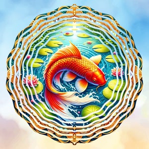 Koi Fish Wind Spinner Sublimation Design, Round PNG Ornament, Coaster ...