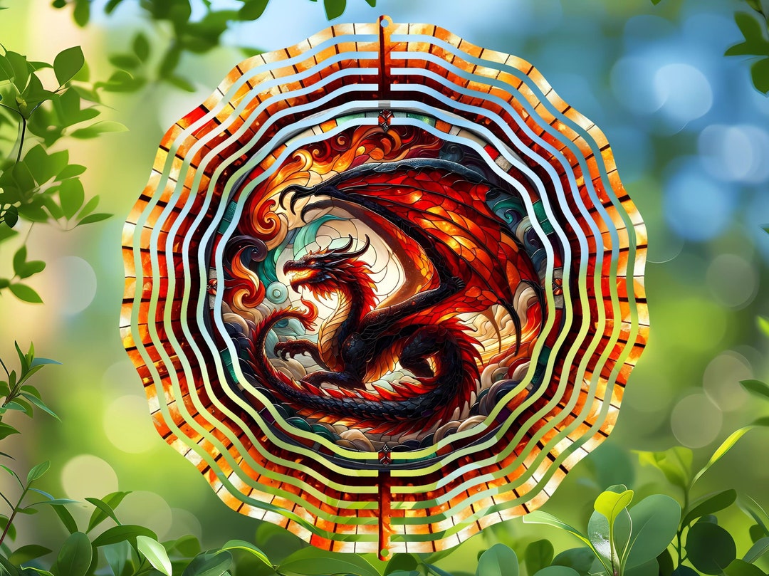 Firey Dragon Wind Spinner Sublimation Design, Round PNG for DIY Garden ...
