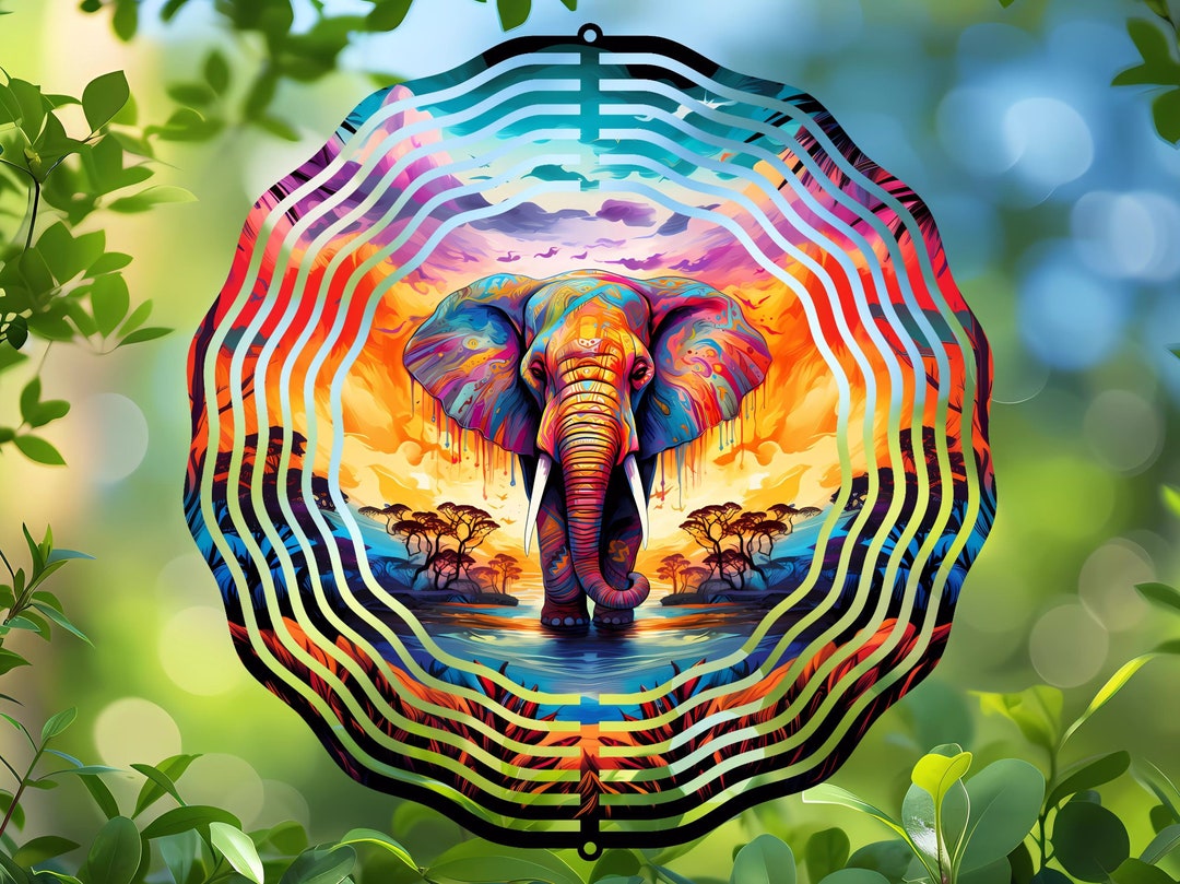 Colorful Elephant Wind Spinner Sublimation File, African Safari Sunset ...