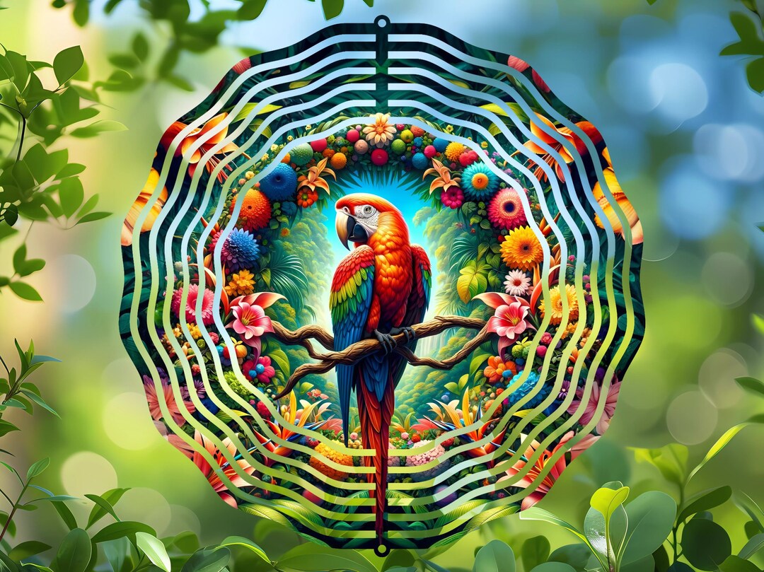 Tropical Parrot Wind Spinner Round PNG, Exotic Bird Sublimation Design ...