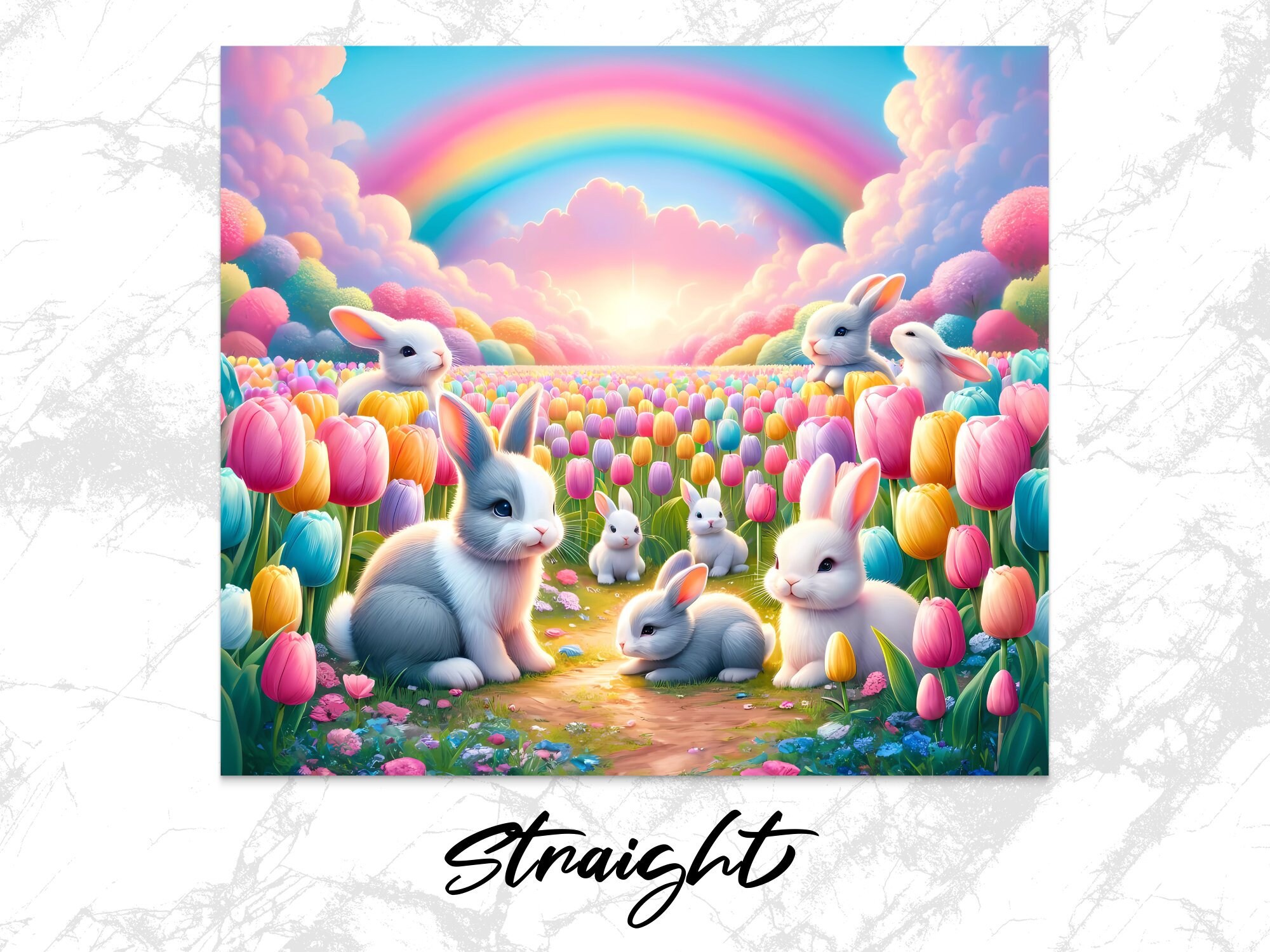 Rainbow Tulip Field Bunnies Tumbler Design, 20oz Sublimation Wrap ...