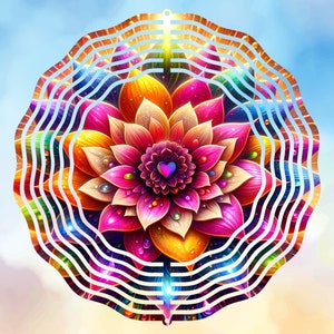 Colorful Rainbow Flower Mandala Wind Spinner Sublimation Design, Round ...
