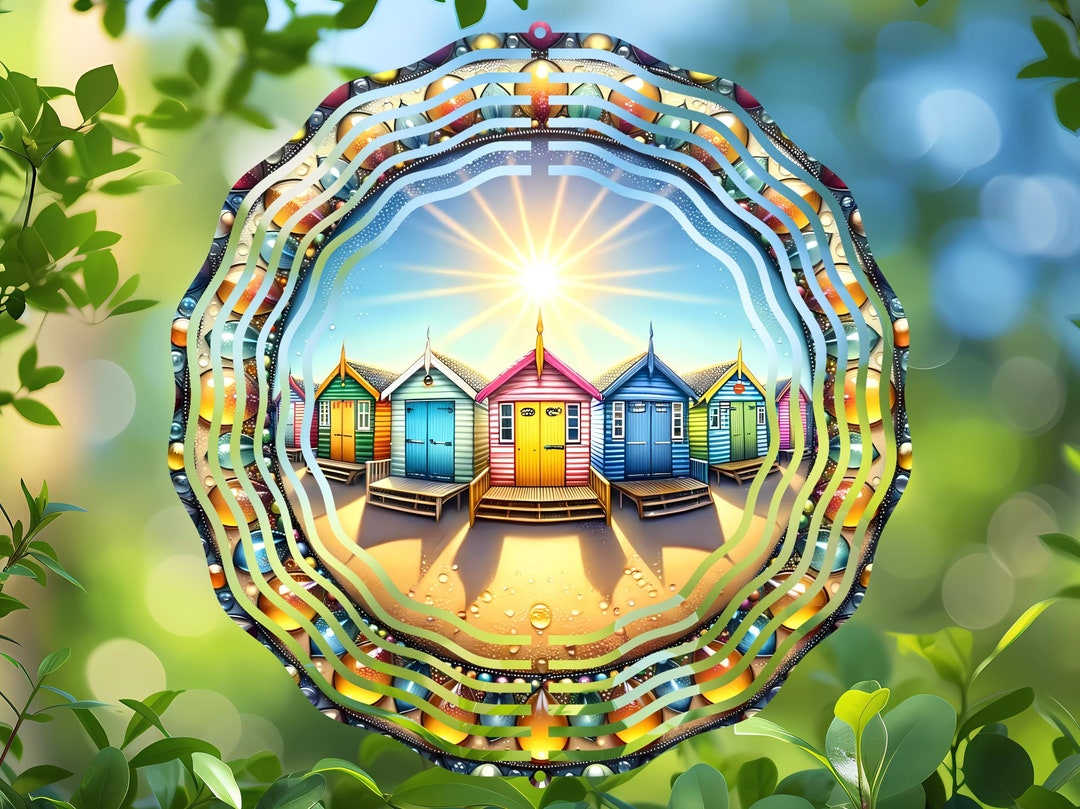 Colorful Beach Huts Wind Spinner Design, Garden Decor PNG, Vibrant ...