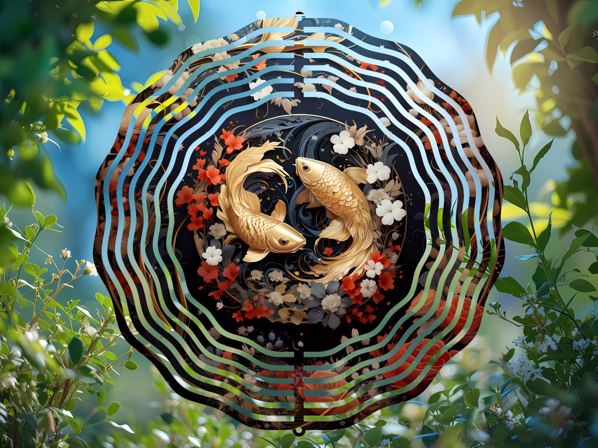 Round Koi Fish Wind Spinner PNG, Pieces Sublimation Coaster Design ...