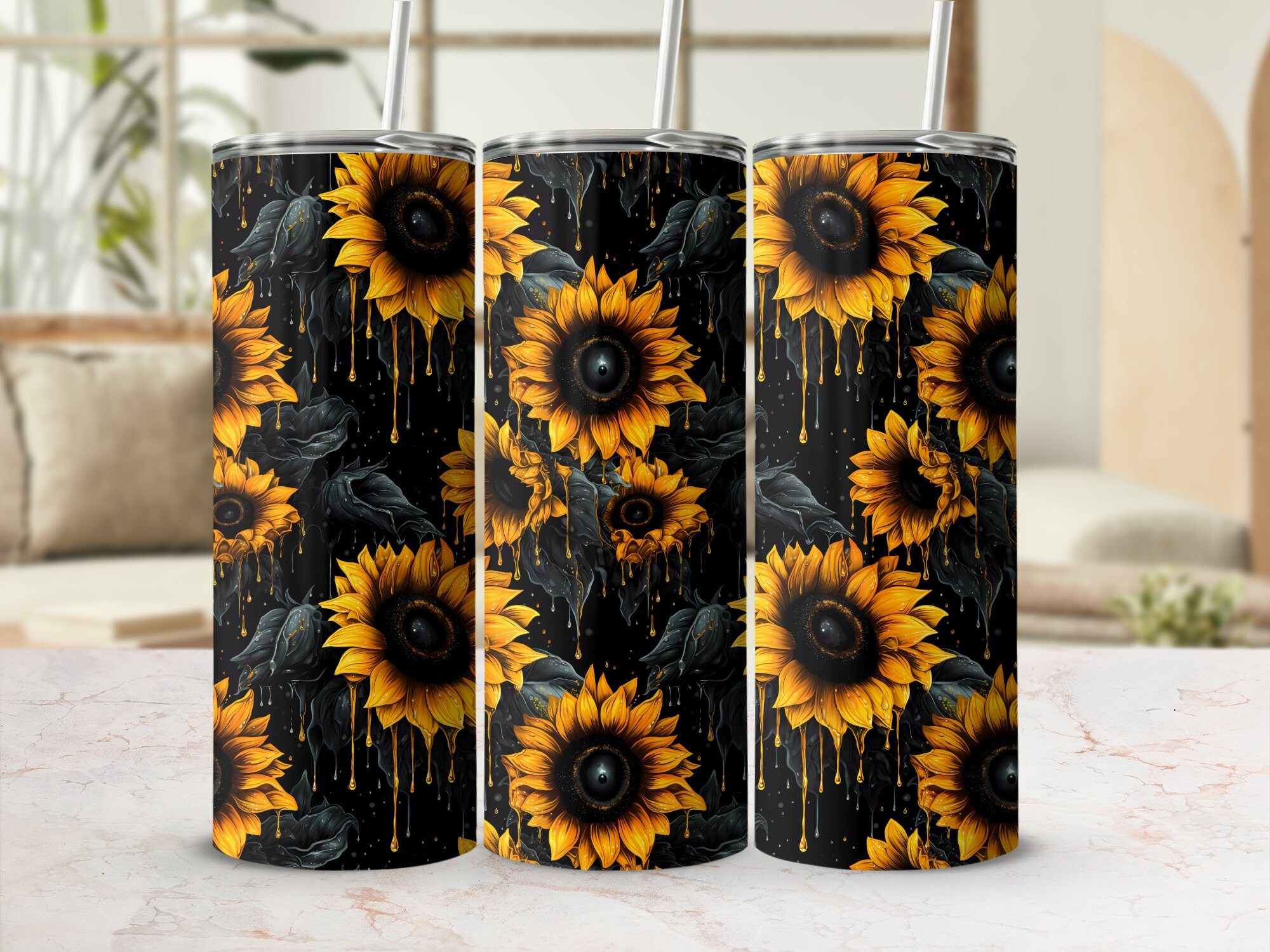 Gothic Sunflower Tumbler Design, Seamless Sublimation Wrap, 20oz Skinny ...