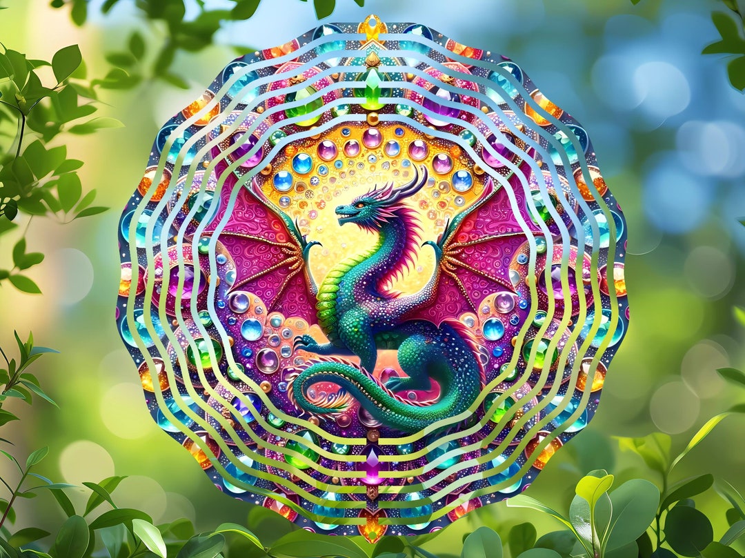 Round Wind Spinner Mystical Treasure Dragon Design, Sublimation PNG ...