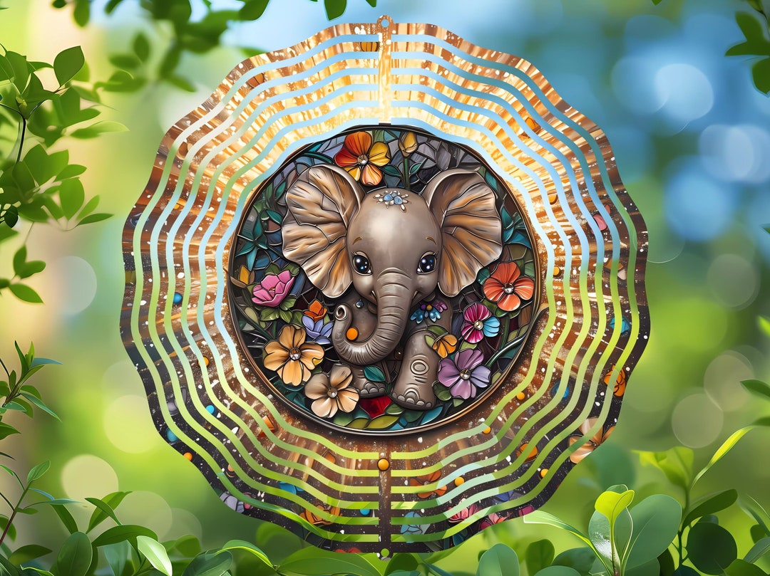 Elephant Wind Spinner Design, Floral Round Sublimation PNG, Digital ...