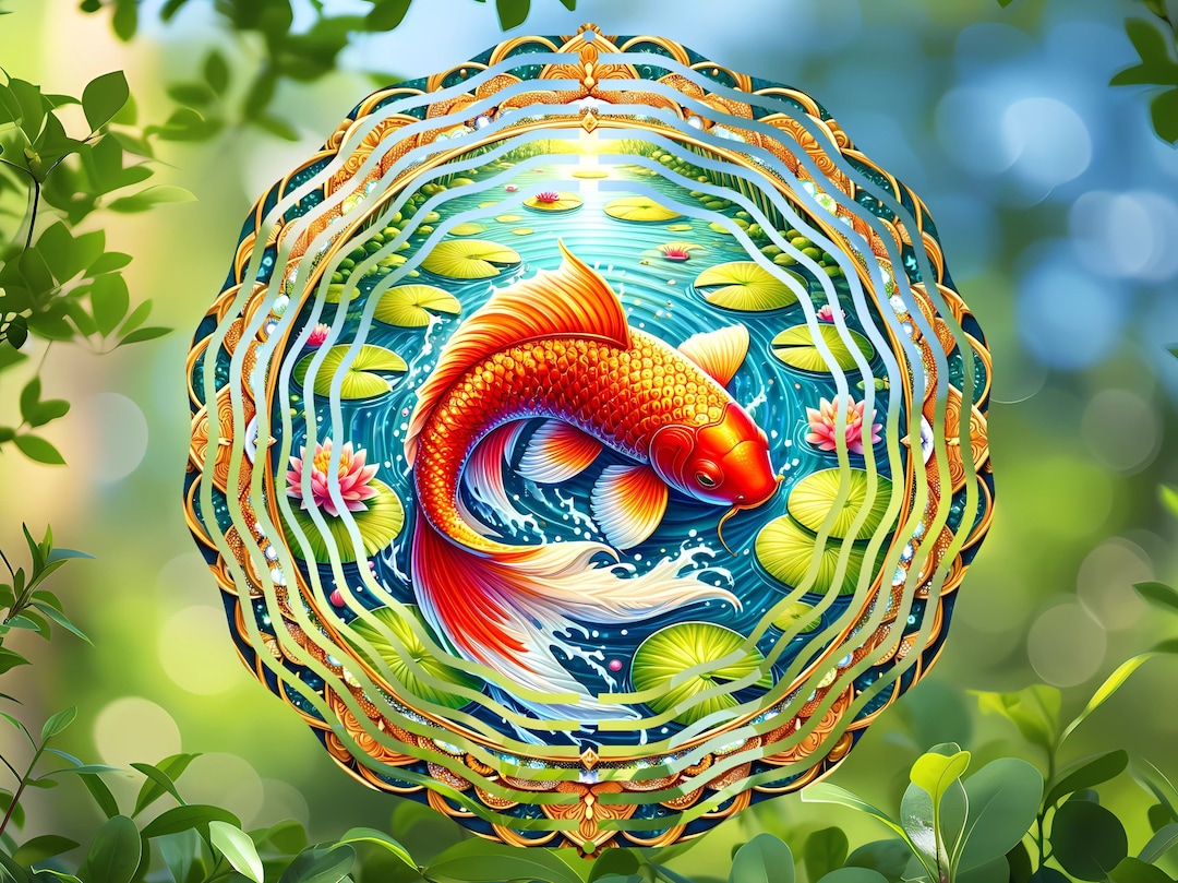 Koi Fish Wind Spinner Sublimation Design, Round PNG Ornament, Coaster ...