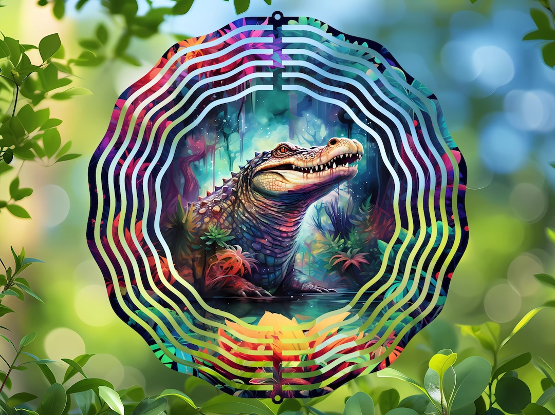 Round Alligator Wind Spinner PNG, Vibrant Sublimation Design, Coaster ...