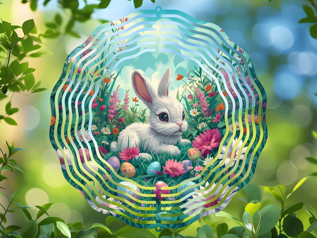 Easter Bunny Wind Spinner Design, Animated Animal Garden Decor, Round ...