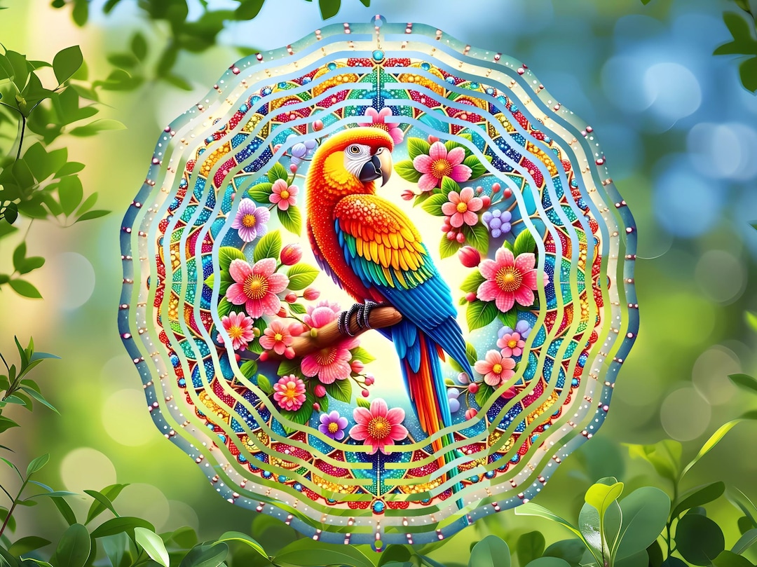 Colorful Parrot Wind Spinner Sublimation PNG, Round Vibrant Garden ...