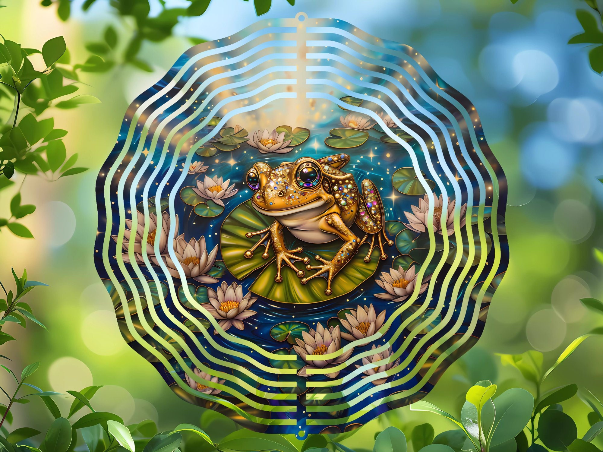 Frog Wind Spinner Sublimation Design, Digital Garden Decor PNG, Round ...