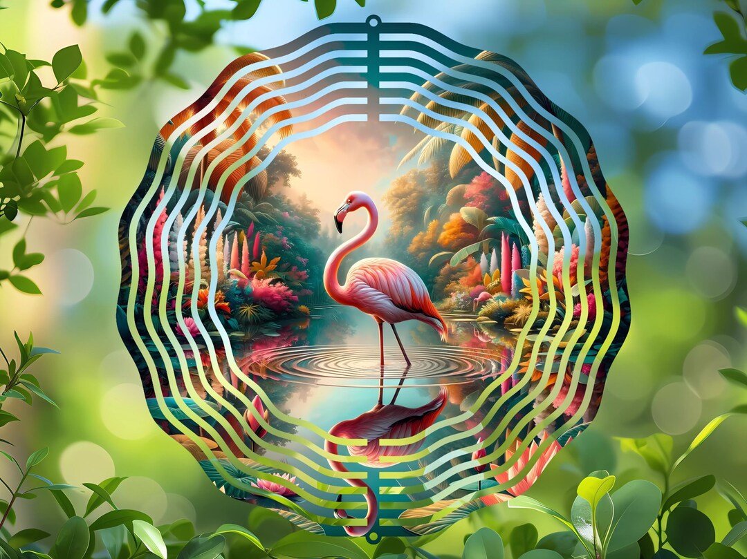 Tropical Flamingo Wind Spinner Design, Round Sublimation PNG, Exotic ...