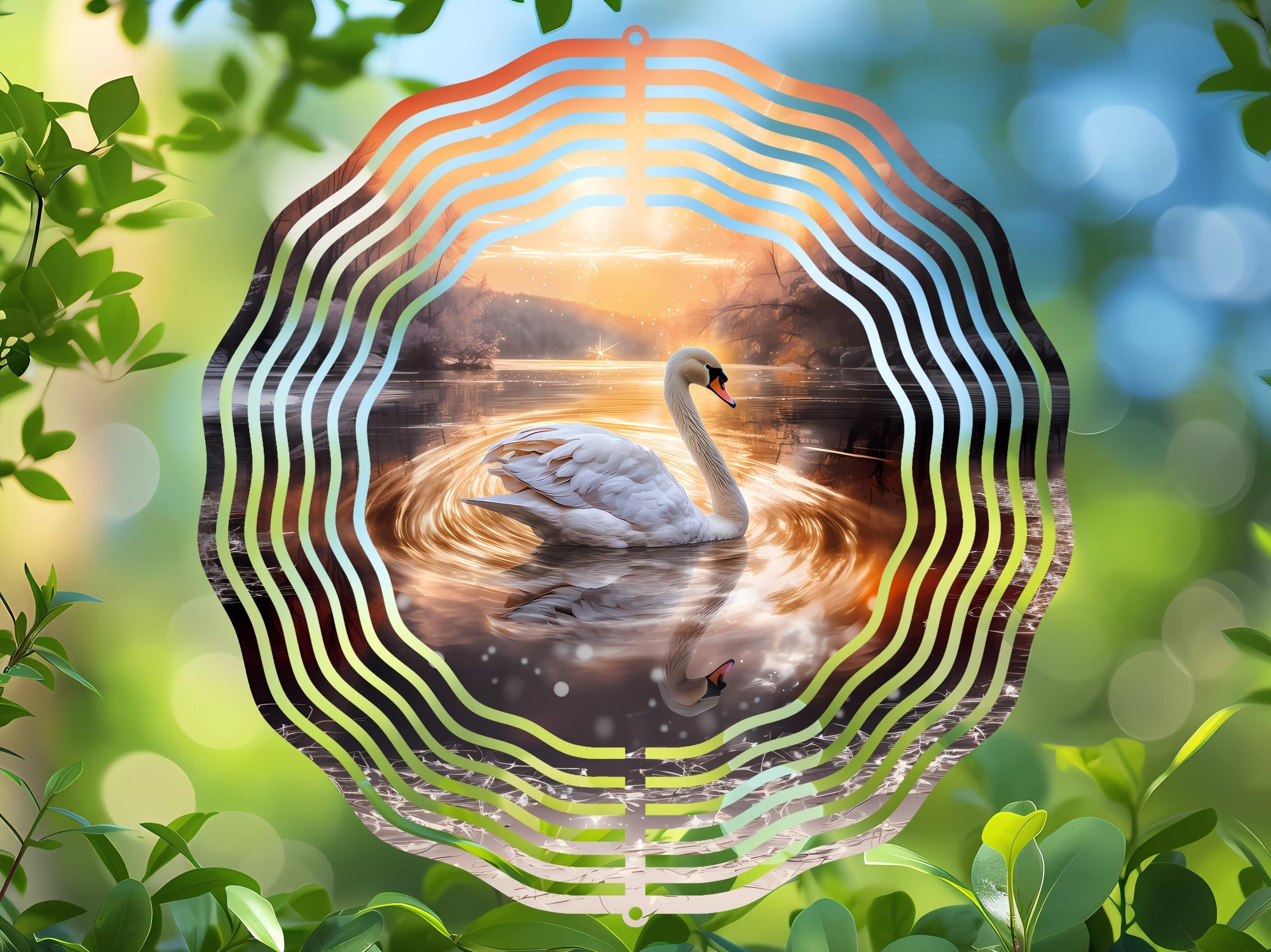 Animated Swan Lake Wind Spinner Sublimation Design Round PNG Digital ...