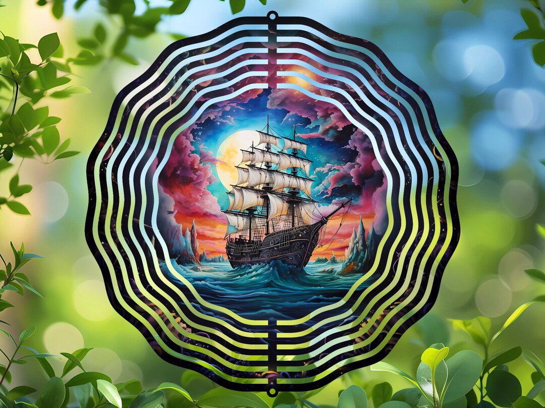 Animated Pirate Ship Wind Spinner Sublimation Design Round PNG File for ...