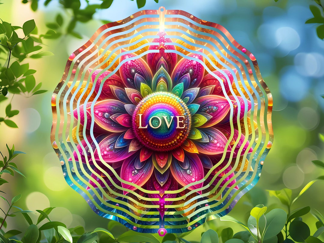 Colorful Rainbow Love Flower Mandala Wind Spinner Sublimation Design ...