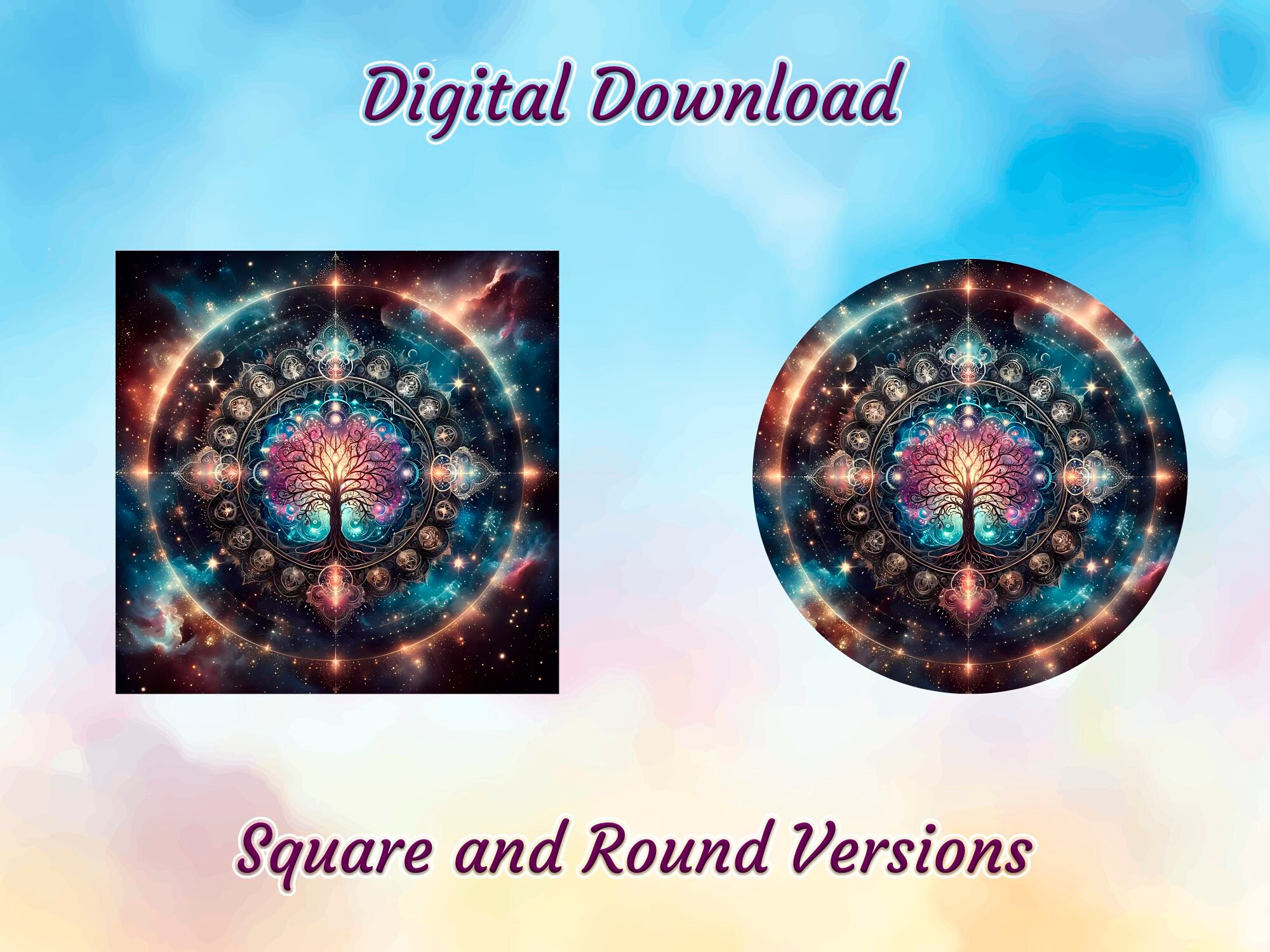 Round Cosmic Tree Wind Spinner Sublimation PNG, Mystical Celestial ...