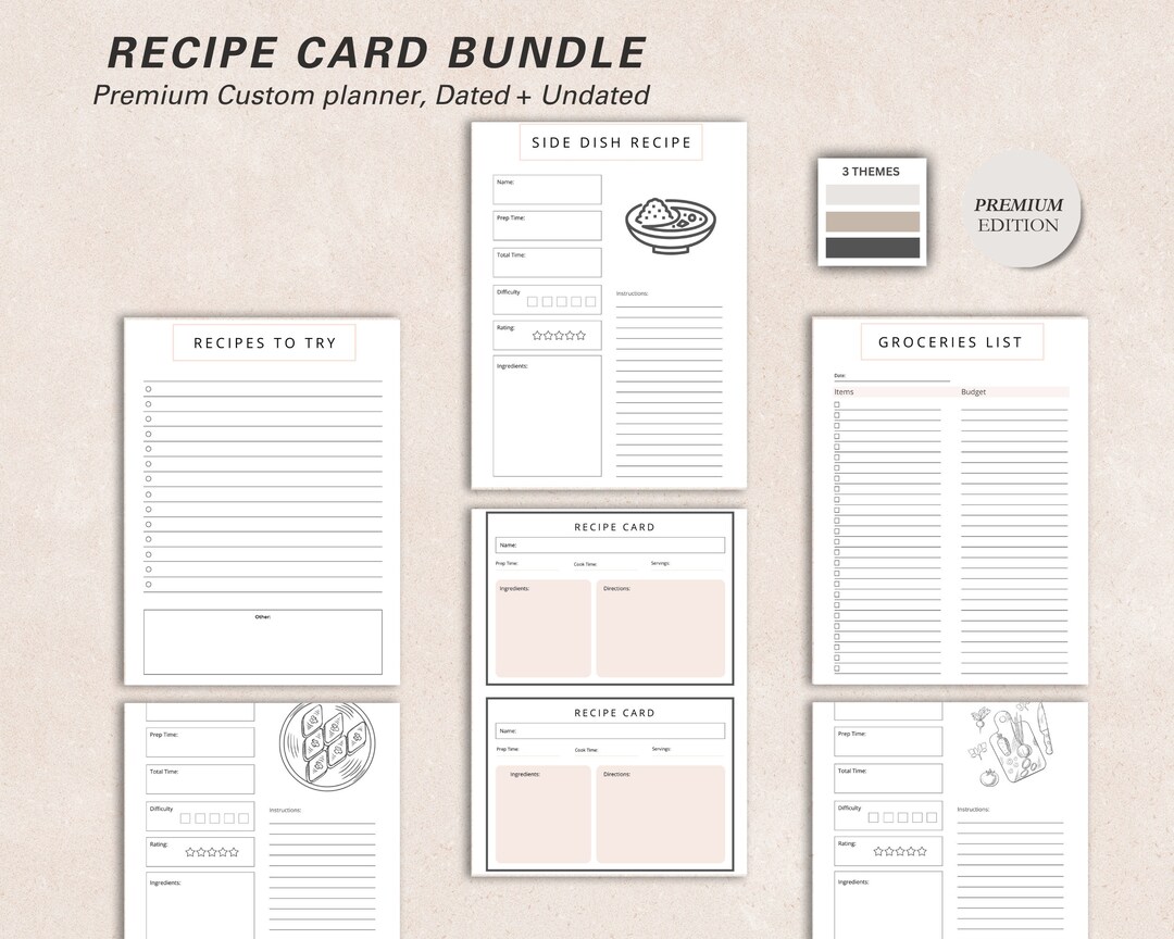 Recipe Card Bundle, Floral Recipe Cards, Kitchen Organizer, Cooking ...