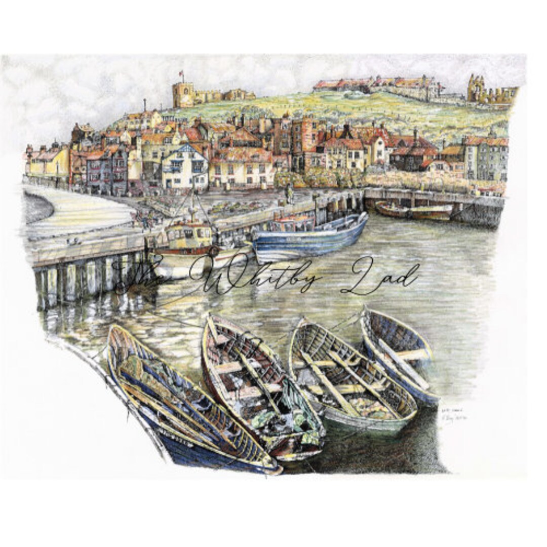 Whitby Harbour, Pen and Ink With Color. Limited Edition. North ...