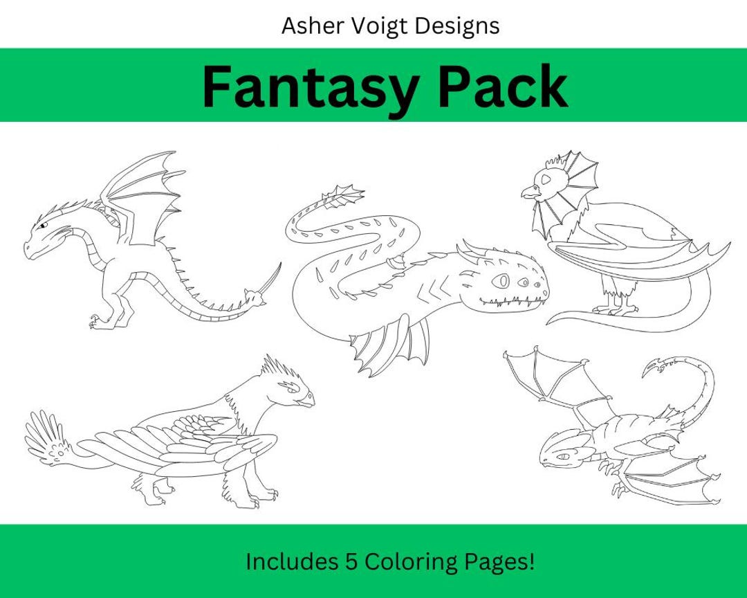 Fantasy Pack - Printable Coloring Pages (dragon, Griffin, Leviathan ...