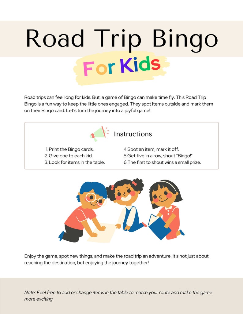Road Trip Bingo for Kids Printable - Etsy