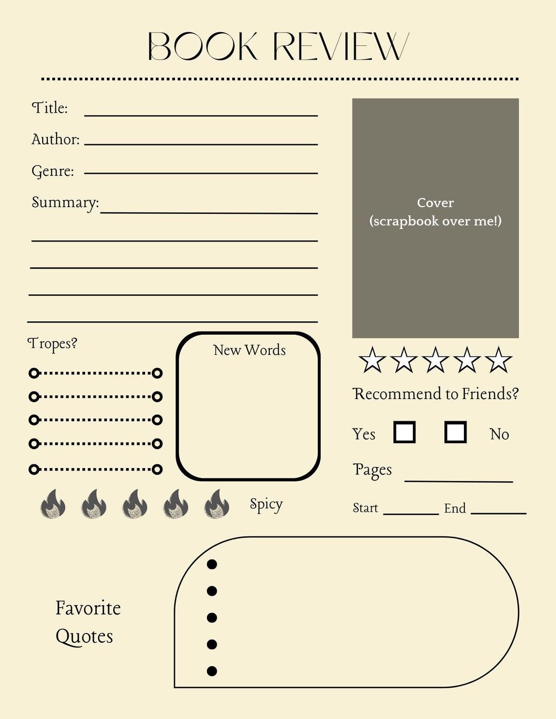 Comprehensive Book Review One Pager - Etsy