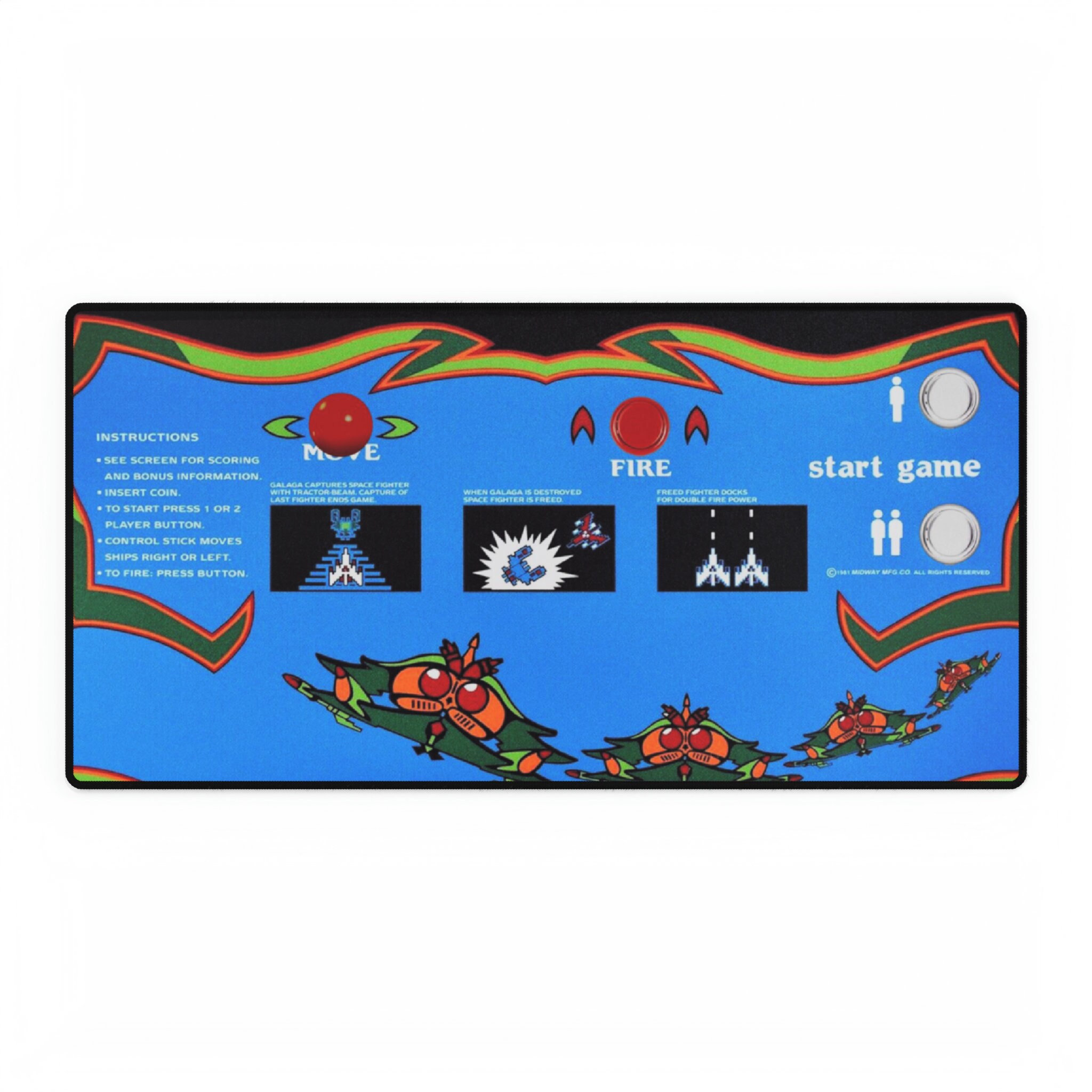 Large Desk Mat Vintage Arcade Machine Cabinet Galaga Control Panel ...