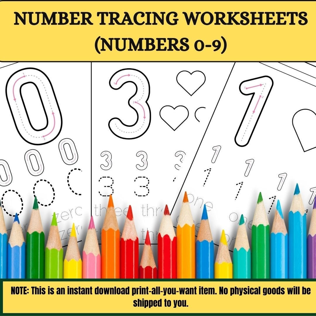 Printable Number Tracing Worksheet Learn to Write Numbers 0-9 ...