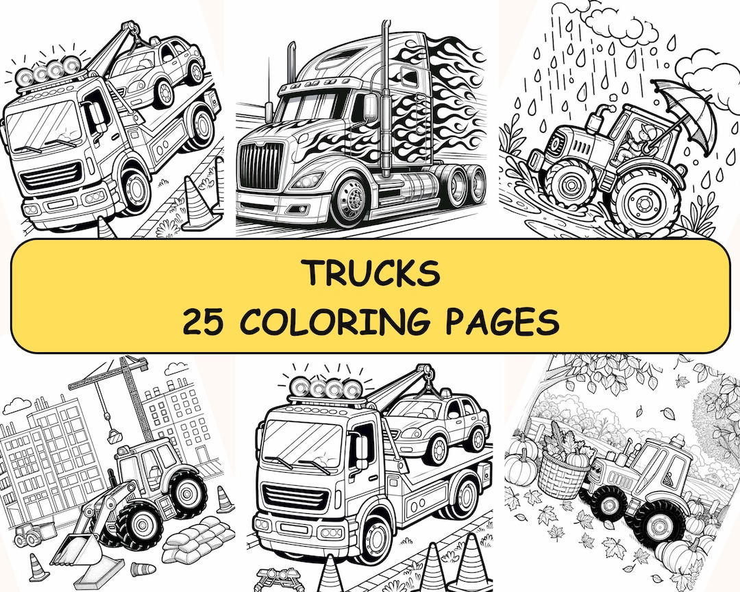 25 Pages Truck Coloring Book for Kids Fun Vehicle Construction Trucks ...