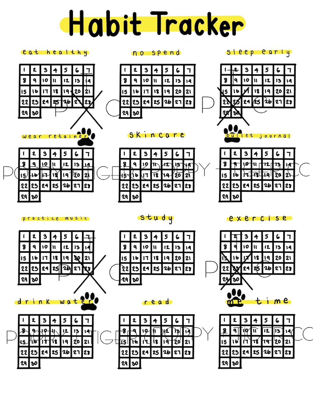 Printable Habit Tracker Yellow Habit Tracker - Etsy