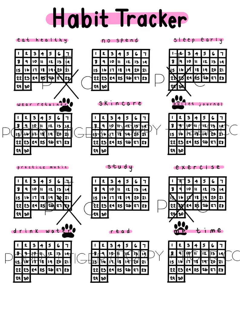 Printable Habit Tracker Pink Habit Tracker - Etsy