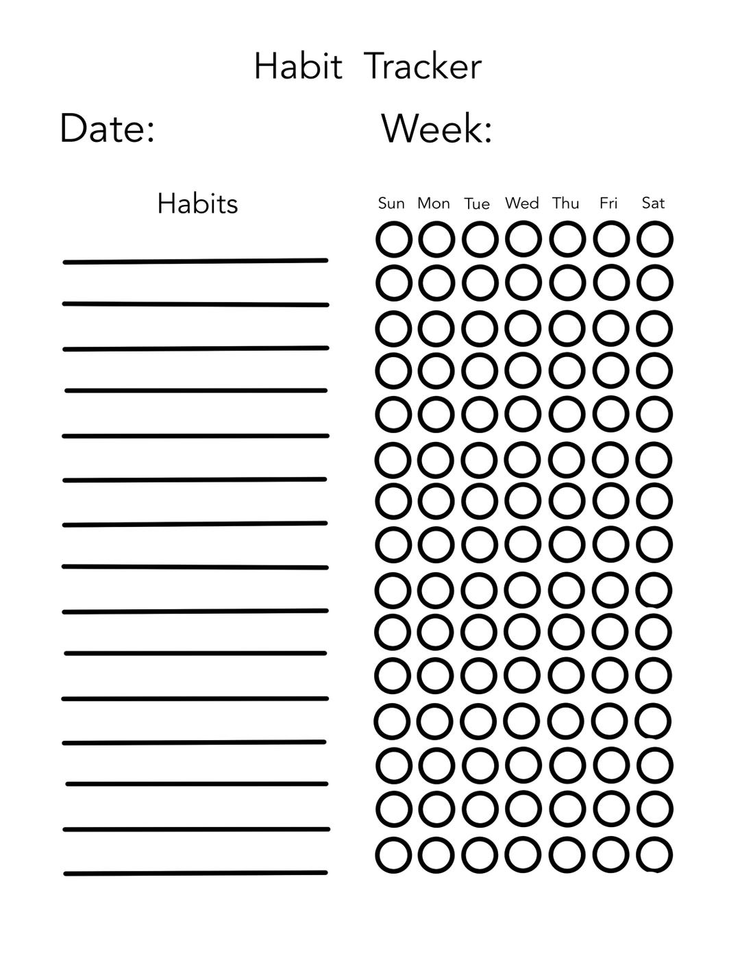 Printable Habit Tracker Simple Habit Tracker Custom Habit Planner - Etsy