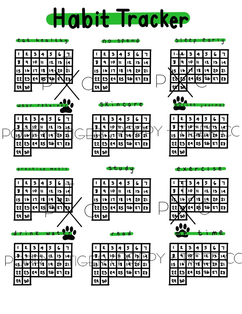 Printable Habit Tracker Green Habit Tracker - Etsy
