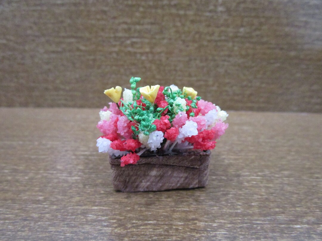 Miniature Flower Bush in Stained Wooden Box 1:12 Scale for Dollhouse ...