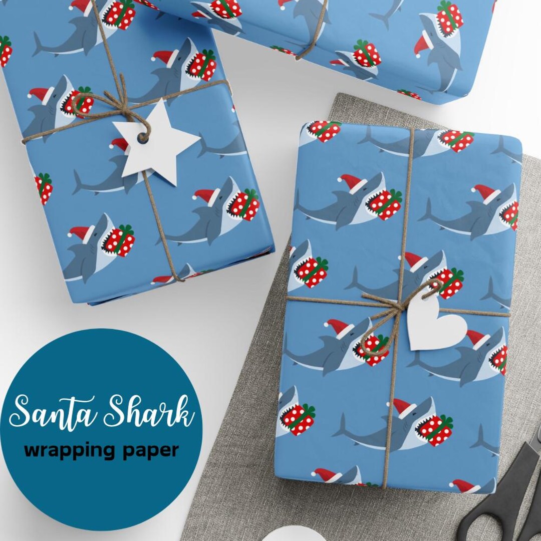 Ocean-themed Gift Wrap Sharks Design for Birthdays Holidays Parties - Etsy