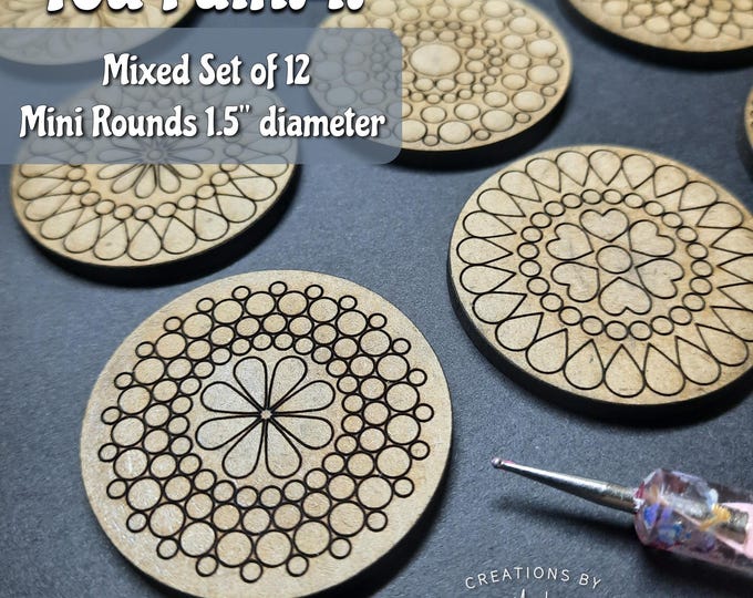 Set of 12 Mini Rounds Mandala Engraved Pattern | Paint Your Own | 40mm ...