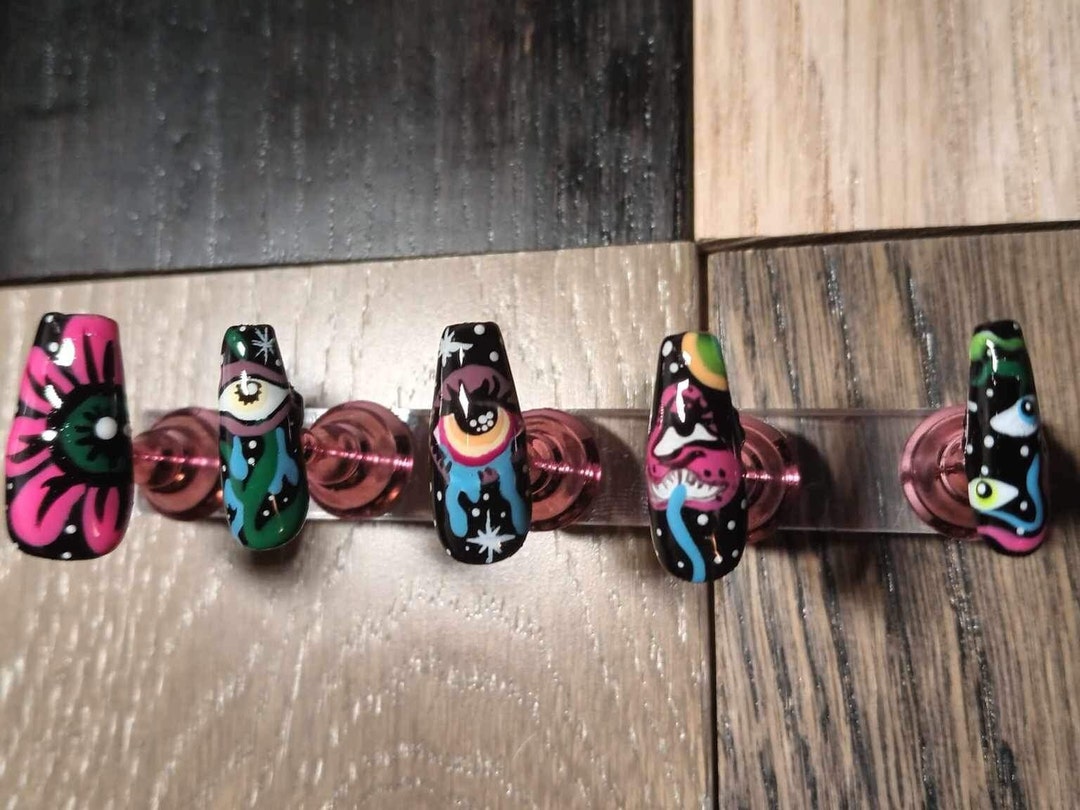 Trippy Psychedelic Fun Nailscrazy Eyes Galaxy Press on Nailsrainbow ...