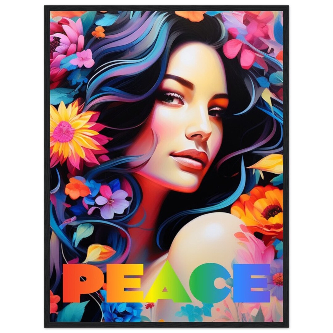 Peace Flower Power Poster Pop Art Colourful Design Ready to Hang Black ...