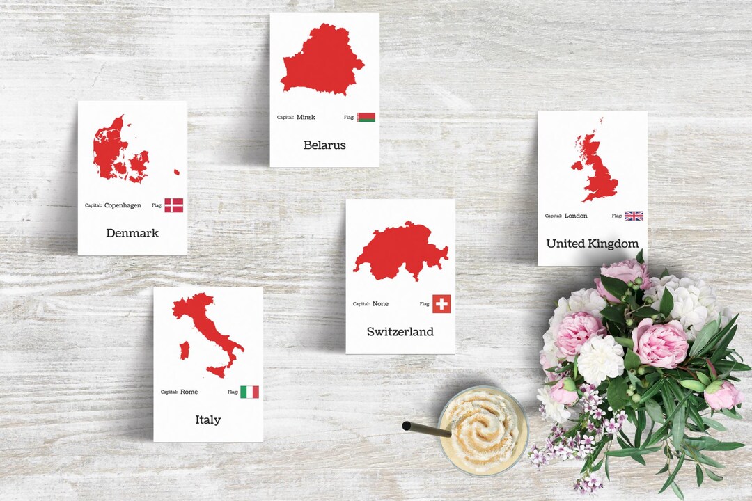Europe Maps, Capitals & Flags Flashcards A7, Montessori Geography Cards ...