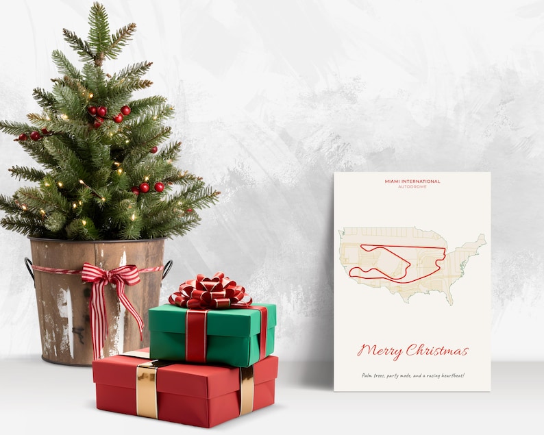 Formula 1 Miami Christmas Card, Grand Prix Map (5x7” Instant Printable ...