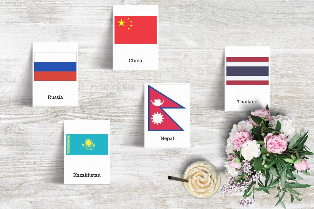 Asia Flags Flashcards Bundle A7 Printable Geography Cards Montessori ...