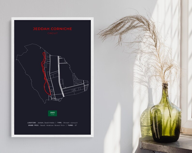 Formula 1 Saudi Arabia Track Map, Saudi Arabian Grand Prix (A4 ...