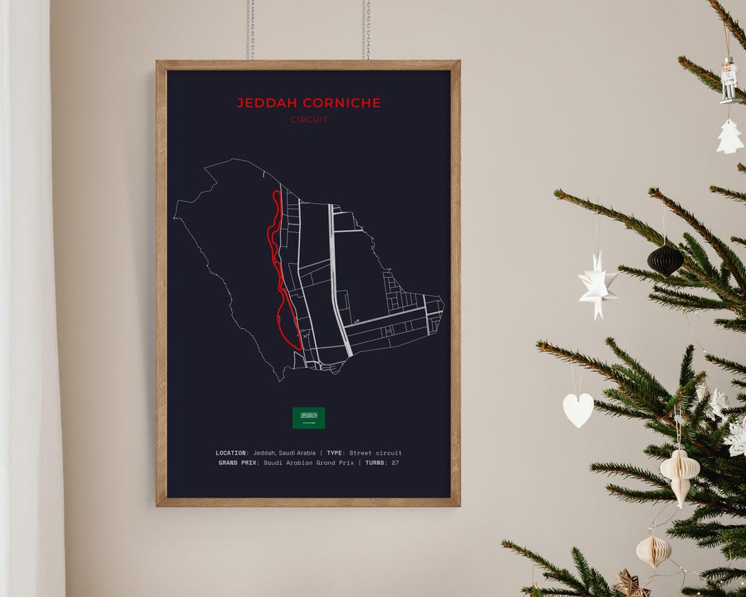 Formula 1 Saudi Arabia Track Map, Saudi Arabian Grand Prix (A4 ...