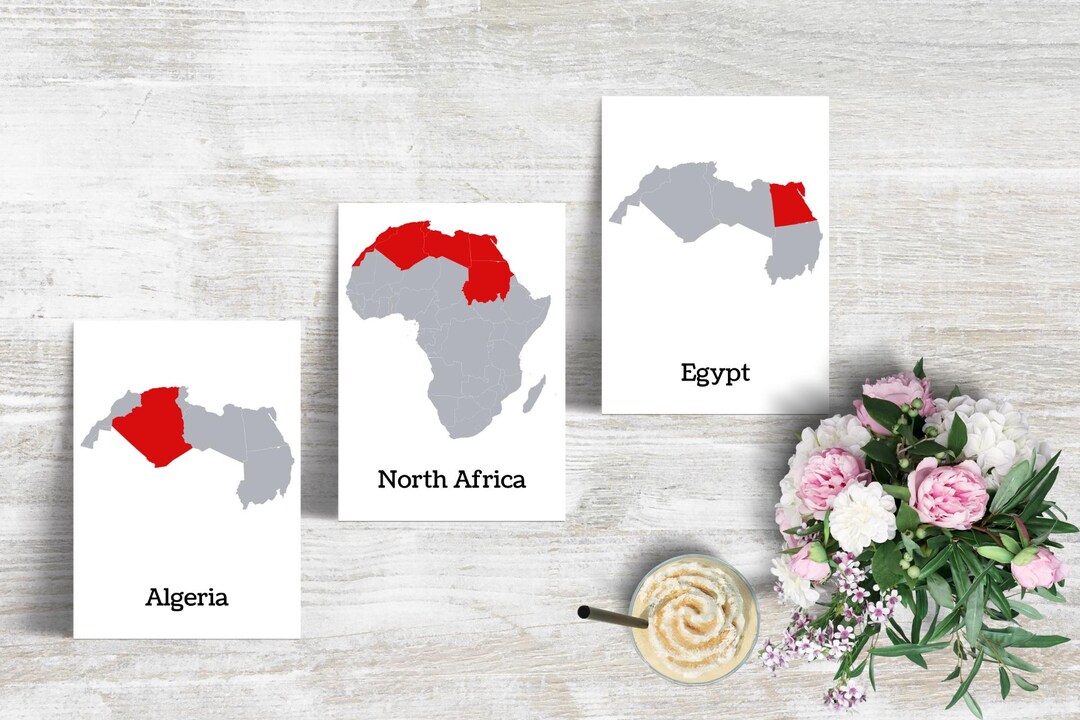 North Africa Maps | A6 Montessori Printable Cards | Geography Flash ...