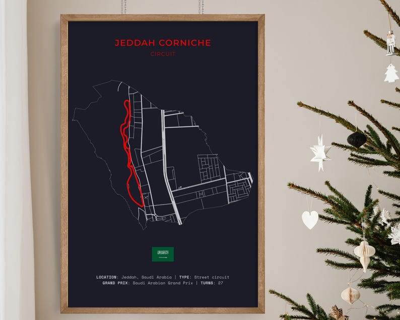 Formula 1 Saudi Arabia Track Map, Saudi Arabian Grand Prix (A3 ...