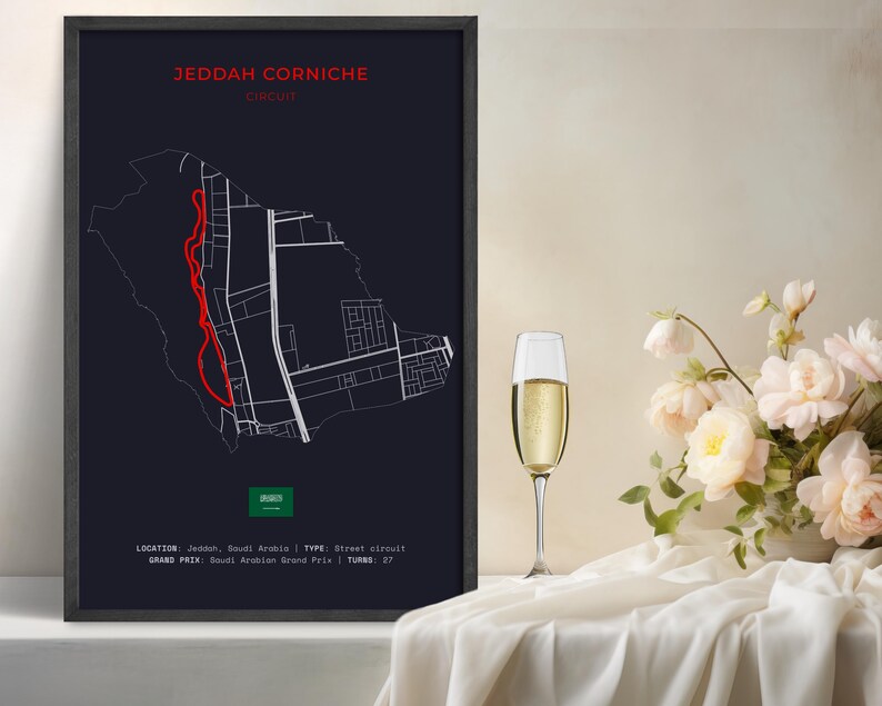 Formula 1 Saudi Arabia Track Map, Saudi Arabian Grand Prix (A3 ...