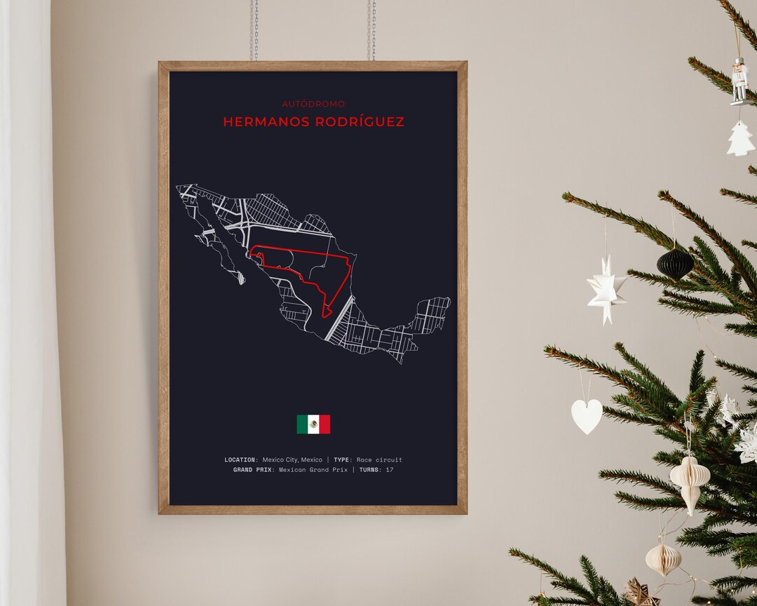 Mexican Grand Prix Track Map – Autódromo Hermanos Rodríguez F1 Poster ...